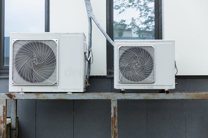 Large Air Conditioners Outside the Store. Close-up Stock Image - Image ...