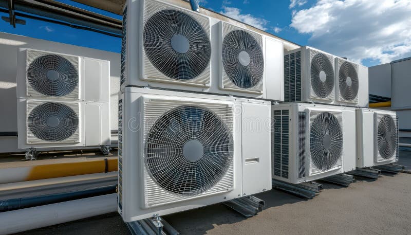 Large Air Conditioning Units Installed on a Commercial Rooftop Under a ...