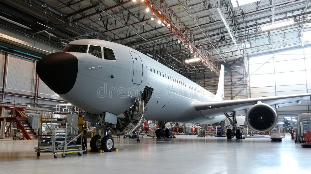 A Large Aircraft in a Hangar, Showcasing Maintenance and Assembly ...