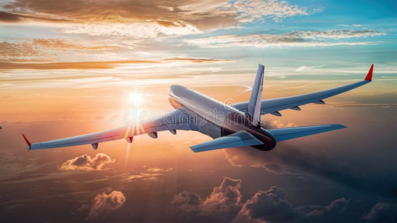 A Large Airplane Flying in the Sky with Clouds Below, AI Stock Image ...