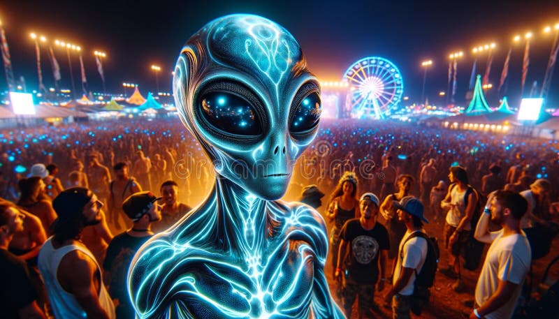 A Large Alien is Standing in Front of a Crowd of People Stock Photo ...