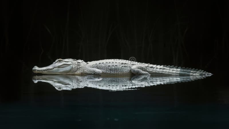 A Large Alligator Laying on the Water Surface in a Dark Area, AI Stock ...