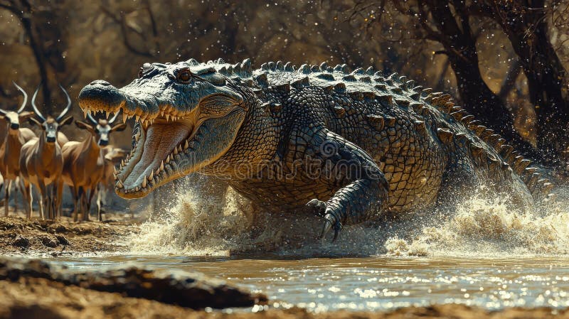 Large Alligator Running through a River in a Natural Setting with Water ...