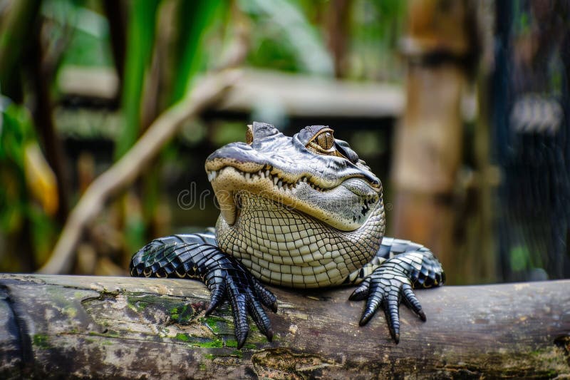 Large Alligator Sitting on Top of a Tree Branch Stock Photo - Image of ...