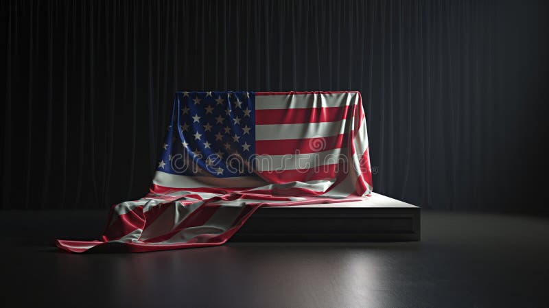 A Large American Flag is Draped Over a Stage Stock Image - Image of ...