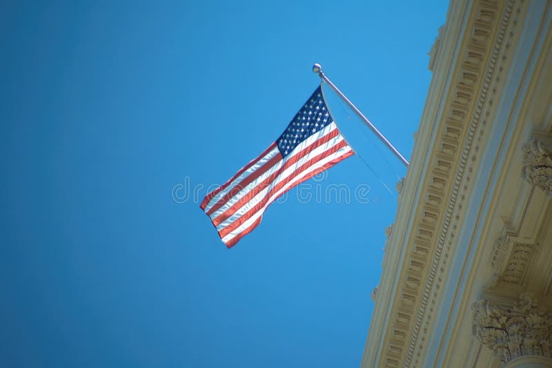 Large American Flag Soaring through the Air Stock Image - Image of ...