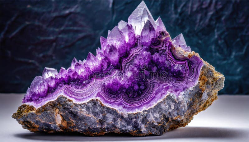 A Large Amethyst Crystal Formation Displayed Against a Dark Background ...