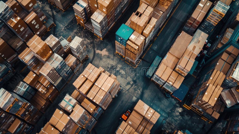 A Large Amount of Boxes Stacked in a Warehouse. Suitable for Logistics ...