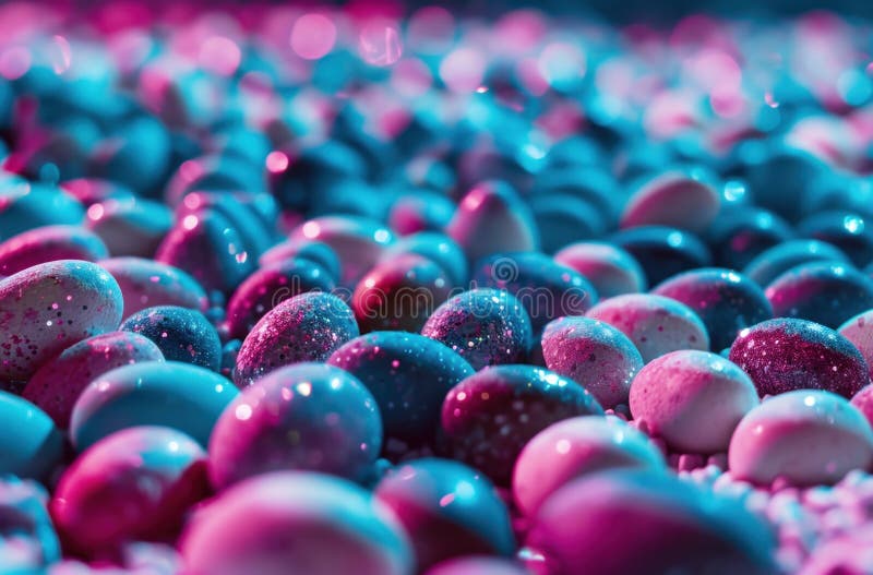 A Large Amount of Colored Eggs Sit on a Blue Base Stock Photo - Image ...
