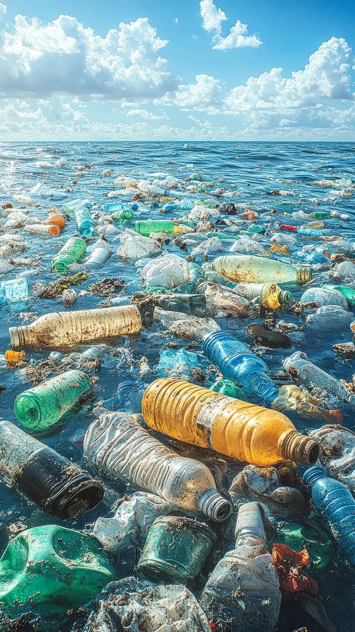 Large Amount of Plastic Bottles are Floating in the Ocean Stock Photo ...