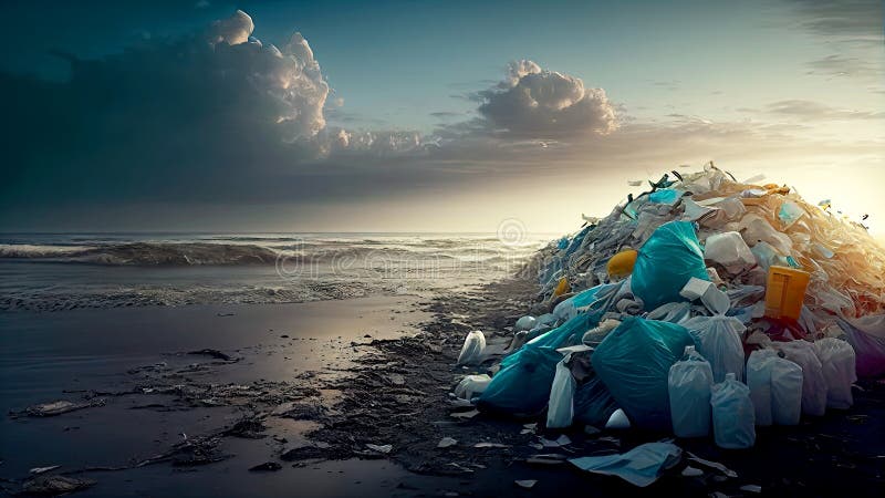 Large Amount of Plastic Trash Dumped on the Beach. AI Generated Stock ...