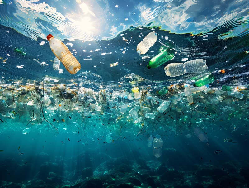 Large Amount of Trash Floating in the Ocean Stock Illustration ...