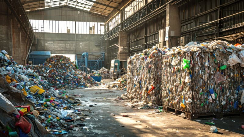 Large Amount of Trash Piled Up in a Warehouse at a Garbage Processing ...