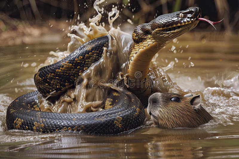 Anaconda Chasing a Capybara, AI Generated Stock Illustration ...