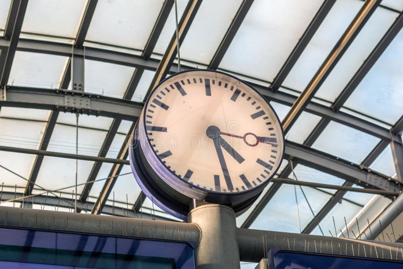 Large Analog Clock on a Train Station Stock Image - Image of minutes ...