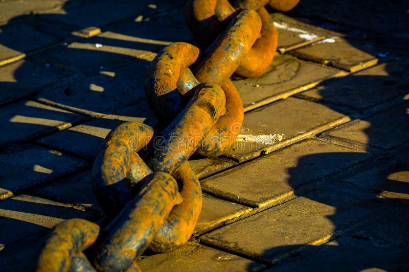Large Anchor Chain on Deck of Battleship Stock Photo - Image of ...