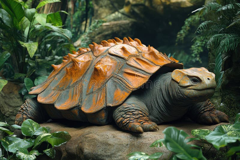 Magnificent Orange-Hued Tortoise in Lush Tropical Habitat Stock ...