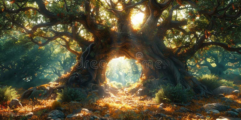 Ancient Tree Forest Path. Created by Generative Artificial Intelligence ...