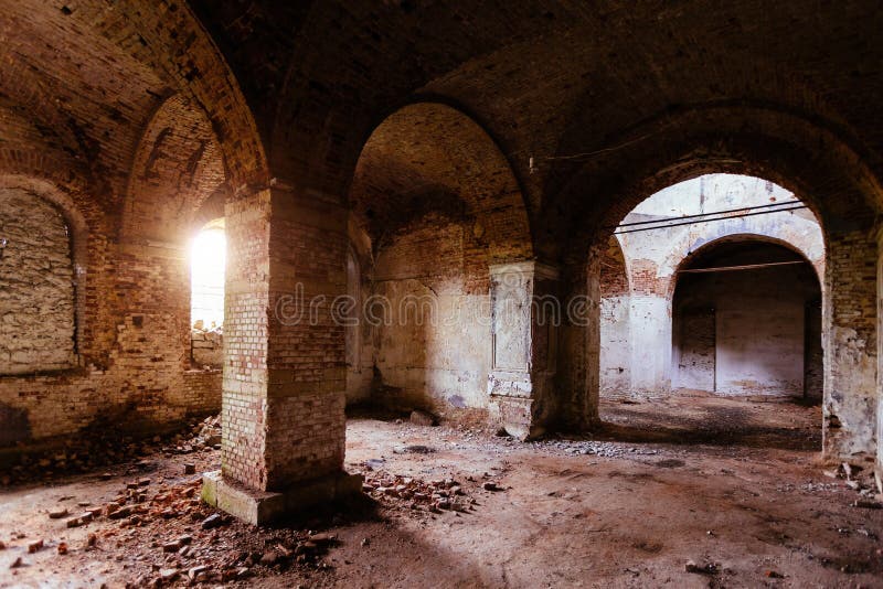 Large Ancient Vaulted Hall of Abandoned Building Stock Photo - Image of ...