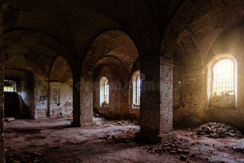 Large Ancient Vaulted Hall of Abandoned Building Stock Image - Image of ...