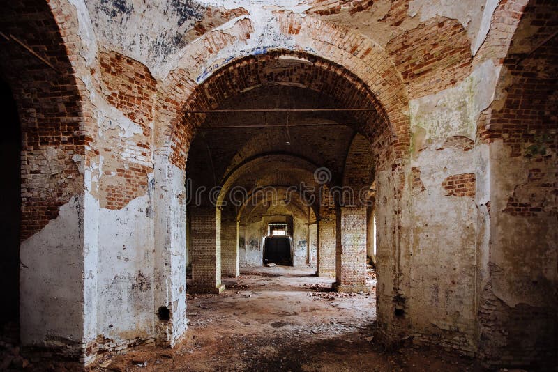 Large Ancient Vaulted Hall of Abandoned Building Stock Photo - Image of ...
