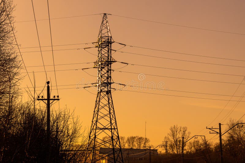Large Angular Anchor Support of Power Lines Behind Trees Against the ...