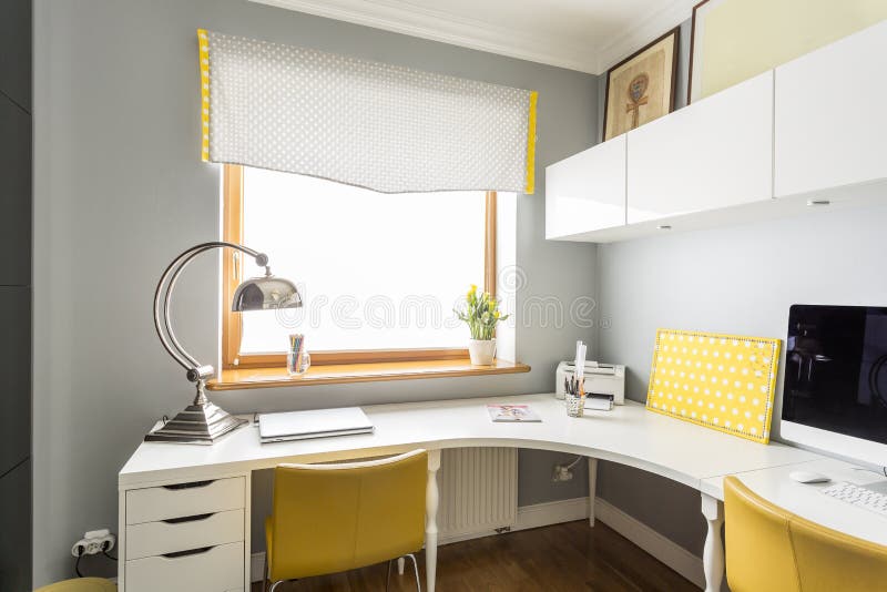 Large, Angular Desk in an Office Stock Photo - Image of floor, interior ...