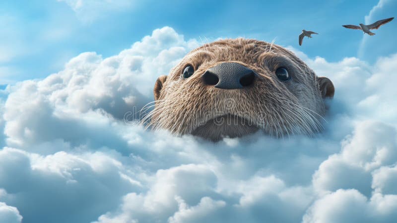 A Large Animal Head in the Clouds with Birds Flying Around, AI Stock Image - Image of clouds ...