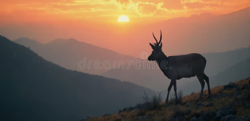 A Large Antelope Standing on Top of a Grass Covered Hillside Stock ...