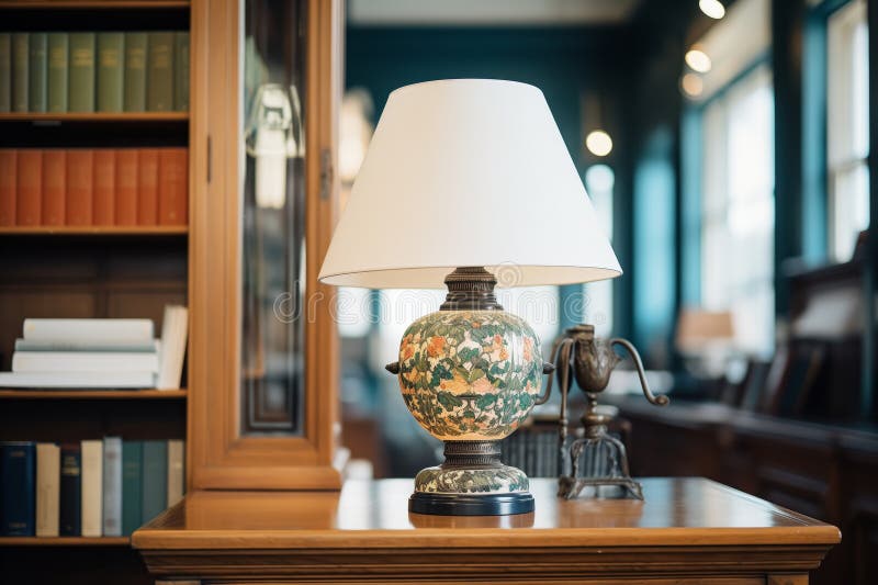 A Large Antique Lamp in a Library Stock Photo - Image of educational ...