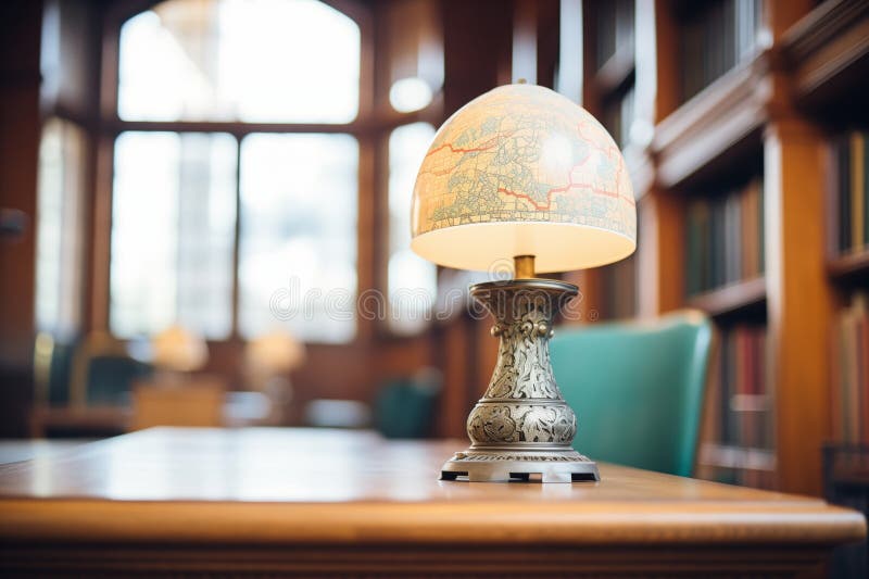 A Large Antique Lamp in a Library Stock Image - Image of space ...