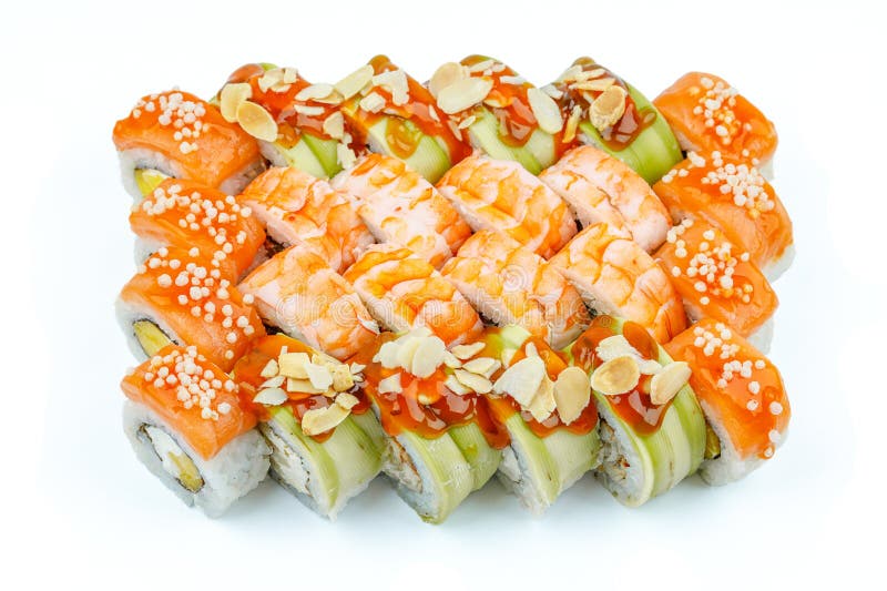 Large Appetizing Set of Rolls: Eel and Pear, Phyllo Roll with Shrimp ...