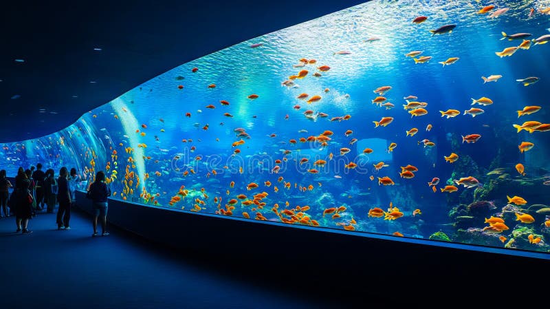 A Large Aquarium Filled with Lots of Fish and People Stock Image ...