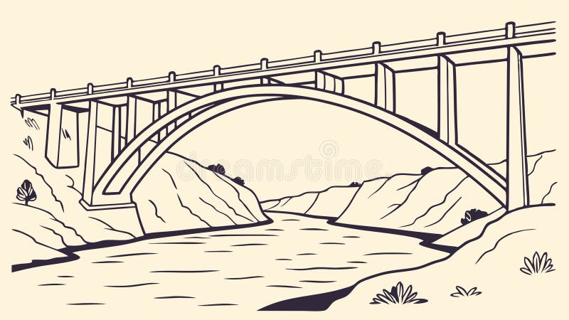 Large Arch Bridge Over Valley Outline Illustration, Architecture ...