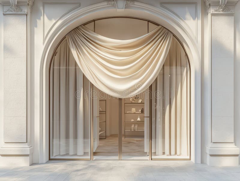 Large Architectural Archway with a Curtain Draped Over the Entrance in ...
