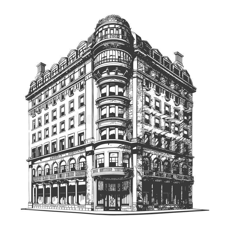 Elegant Victorian Corner Building, Architectural Sketch Stock Vector ...