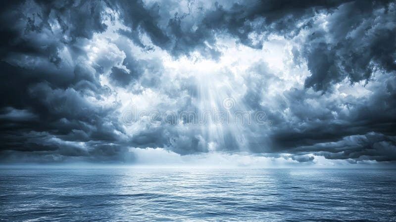 A Large Area of Deep Blue Ocean Beneath an Overcast Sky, Where the Sun ...