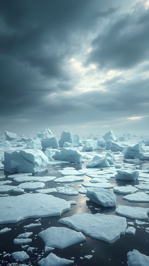 A Large Area of Melting Ice Caps Stock Illustration - Illustration of ...