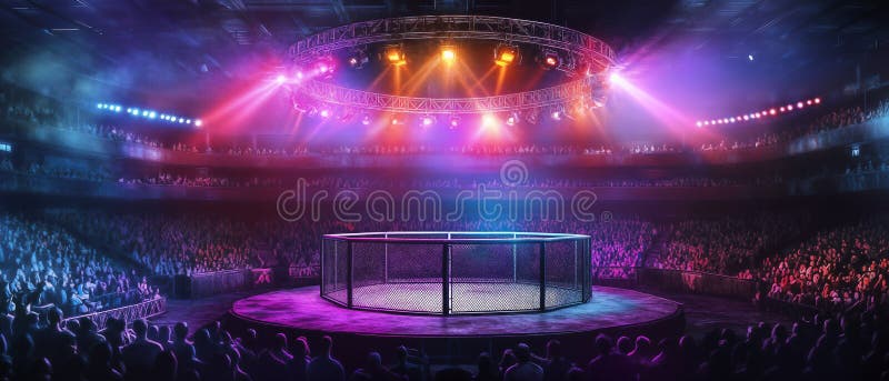 A Large Arena with an Octagonal MMA Ring in the Centre and a Crowd of ...