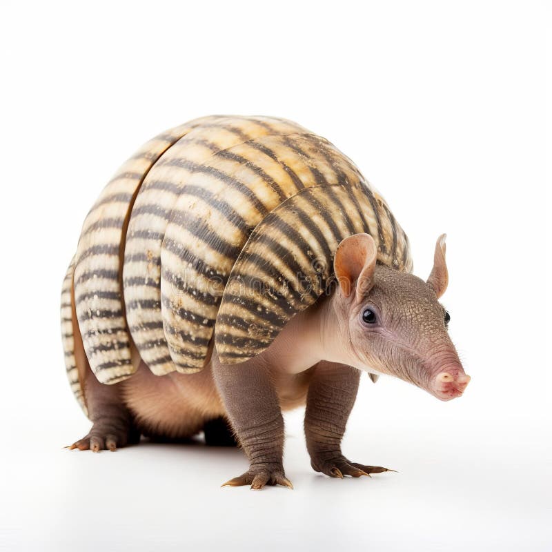 Large Armadillo with Unique Shell Pattern on White Background Stock ...