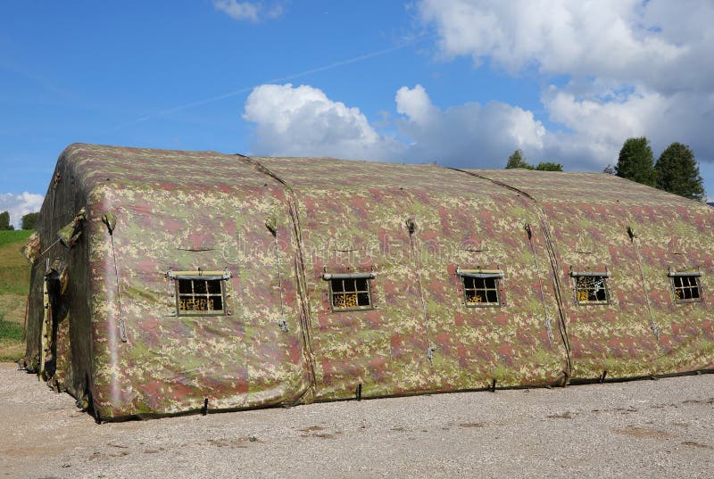 Large Army Tent with Camouflage Fabric in Army Training Field Stock ...