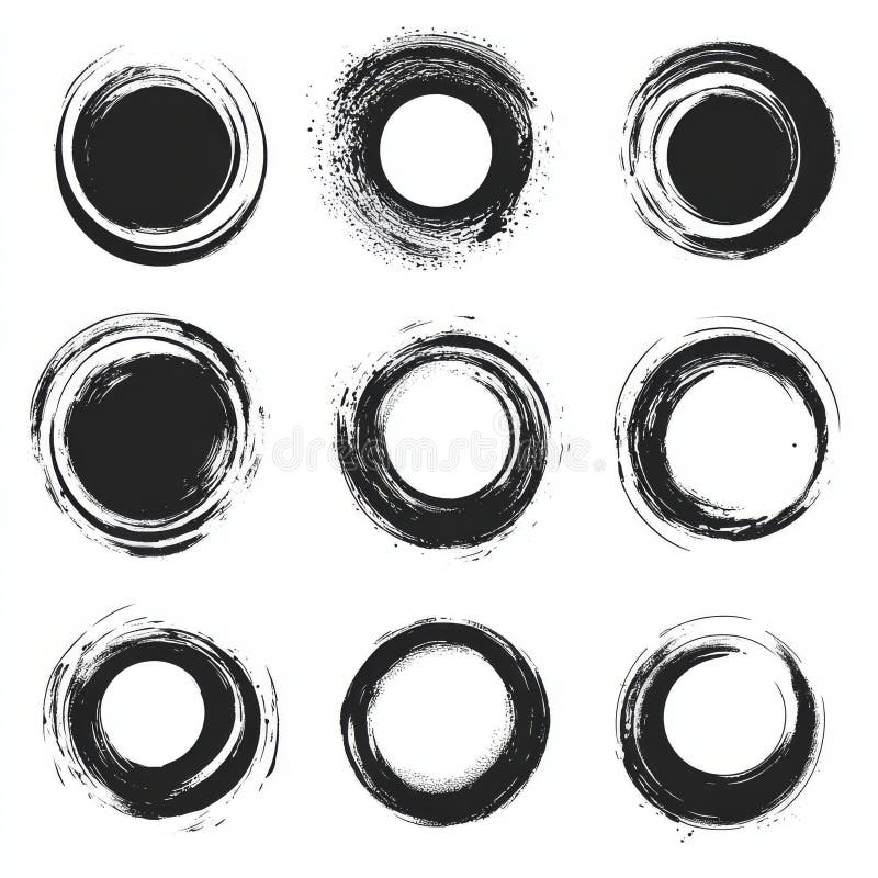 A Large Array of Hand-crafted Black Circles and Black Brush Strokes ...