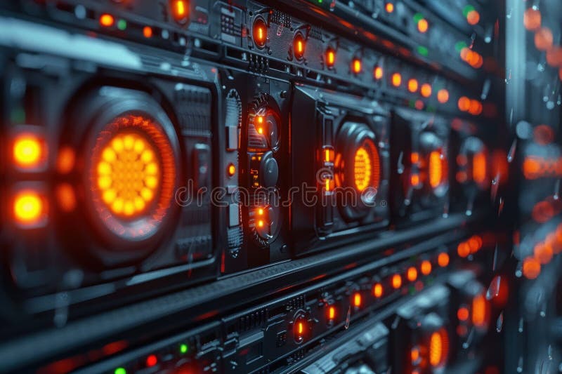 Large Array of Red and Yellow Lights in Server Room Stock Image - Image ...