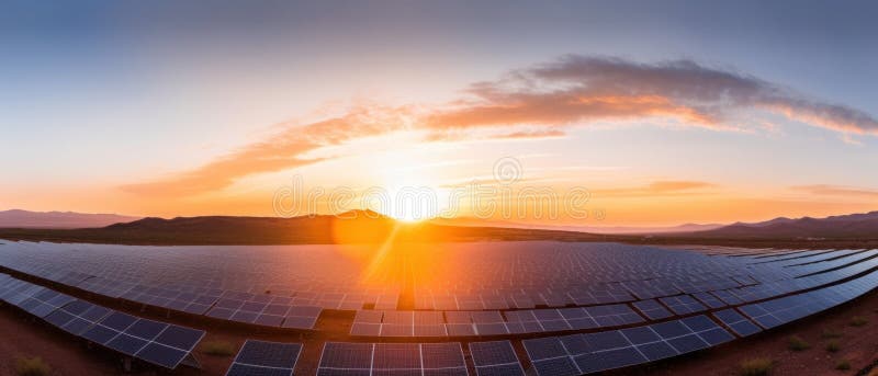 A Large Array of Solar Panels in the Desert. AI Generative Image. Stock ...