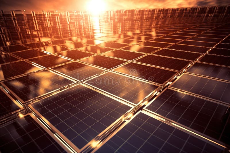 A Large Array of Solar Panels with the Sun in the Background and Clouds ...