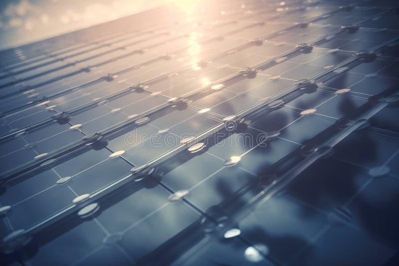 A Large Array of Solar Panels in a Field with a Bright Sun in the ...