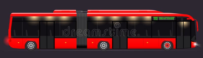 Large Articulated Bus. Red with Modern Design. Side View. Translucent ...
