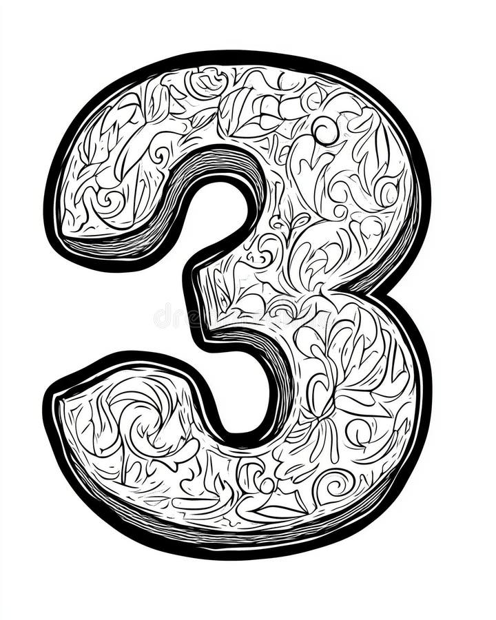Playful Number Three Filled with Whimsical Doodles and Intricate ...