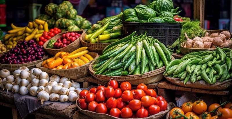 Large Asian Fruit and Vegetable Market - AI Generated Image Stock ...