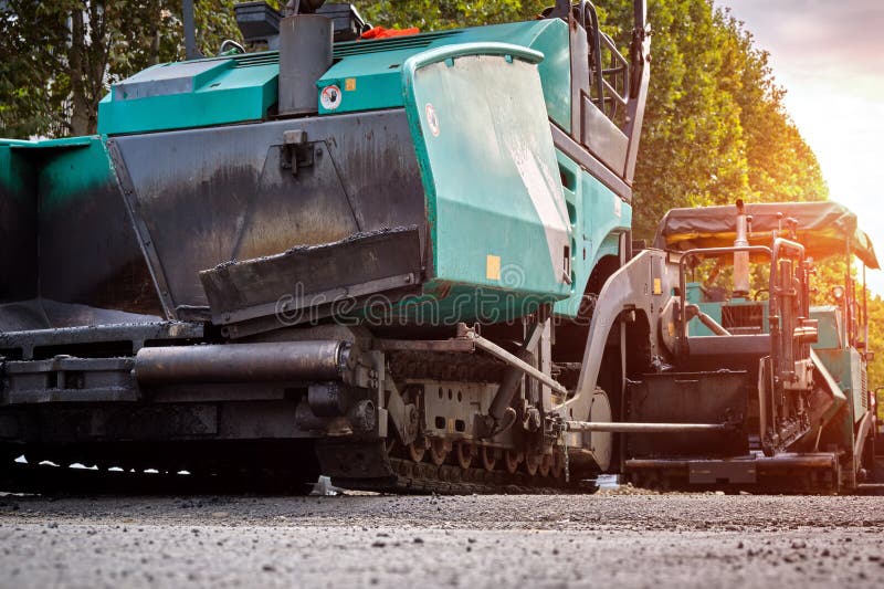 Large Asphalt Paving Machines Stand on the Road Stock Image - Image of ...